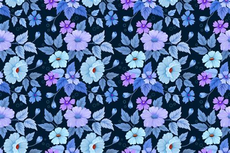Hand Draw Flower On Blue Color Pattern Illustration Par Ranger262