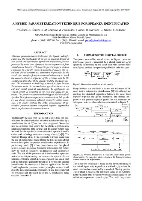 Pdf A Hybrid Parameterization Technique For Speaker Identification
