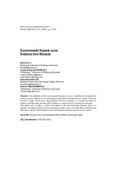 Pdf Environmental Kuznets Curve Evidence From Romania