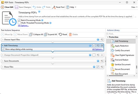 PDF Tools V9 User Manual Actions Library Protection Actions Add Timestamp