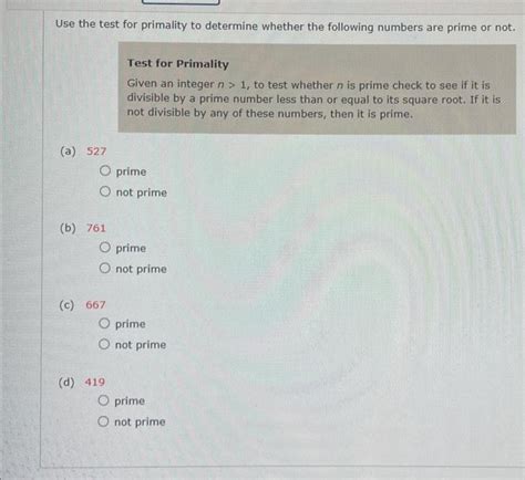Solved Use The Test For Primality To Determine Whether The