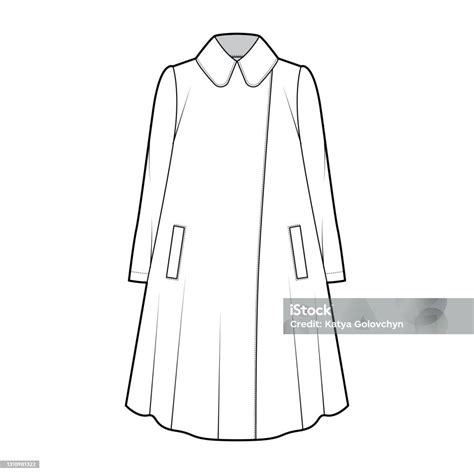 긴 소매 라운드 라펠 칼라 오버사이즈 사다리꼴 바디 무릎 길이가 있는 텐트 코트 테크니컬 패션 일러스트 0명에 대한 스톡 벡터 아트 및 기타 이미지 Istock