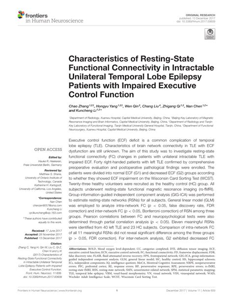 Pdf Characteristics Of Resting State Functional Connectivity In Intractable Unilateral
