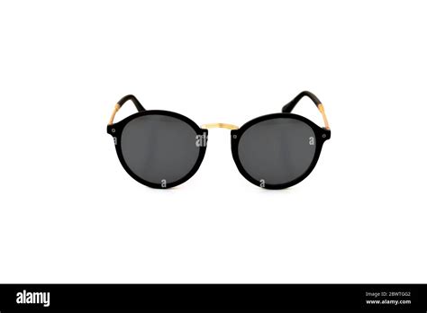 Black Round Sunglasses With Thin Frame At Isolated White Background