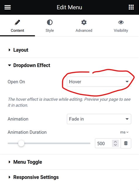 Bug Report New Menu Element Hover Setting Not Working On Touch