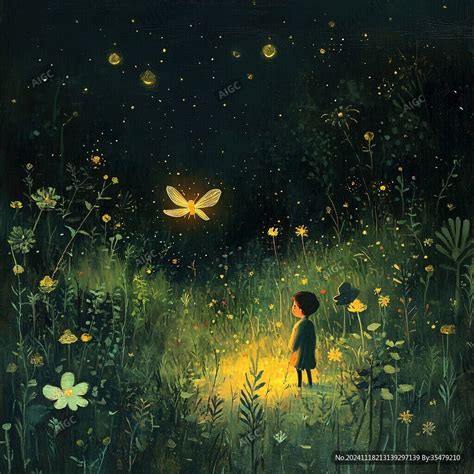 Ai创作图梦幻儿插插画 夏夜萤火虫 美好的夜晚插画 夏季夜听昆虫 萤火虫森林 孤独感插画 幻想梦境插画 追蝴蝶的小孩 梦幻儿童插画 月光下的蝴蝶 治愈系插画插图 童话风插画 插画女孩与蝶 春之