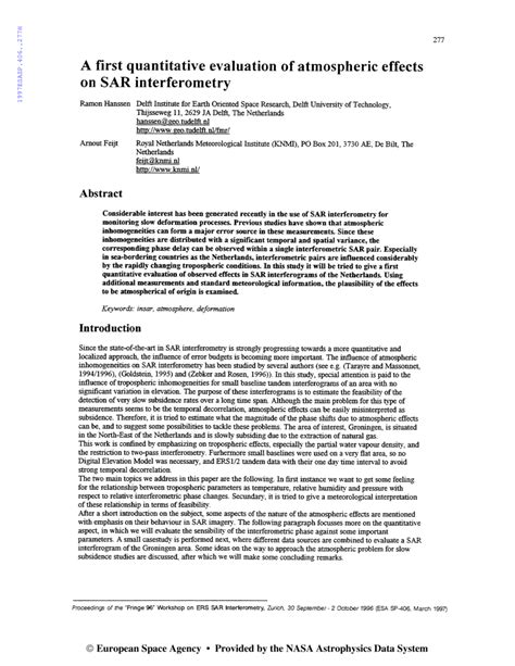 Pdf A First Quantitative Evaluation Of Atmospheric Effects On Sar