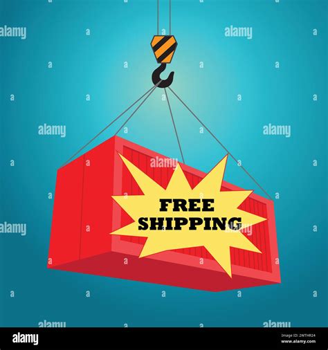 red cargo container hanging on a crane hook with the text free shipping written on a boom star