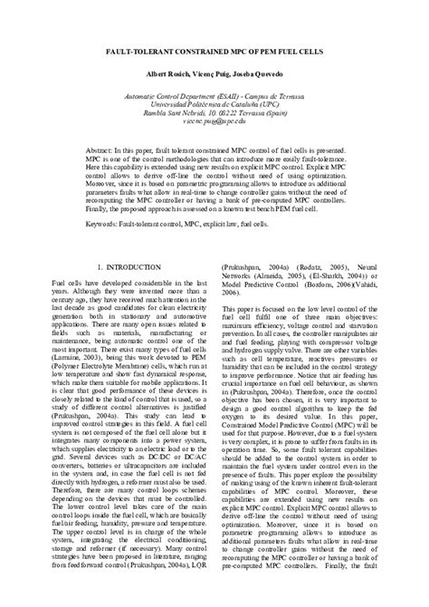 Pdf Fault Tolerant Constrained Mpc Of Pem Fuel Cells