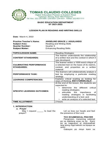 Lp Reading Strategies Pdf
