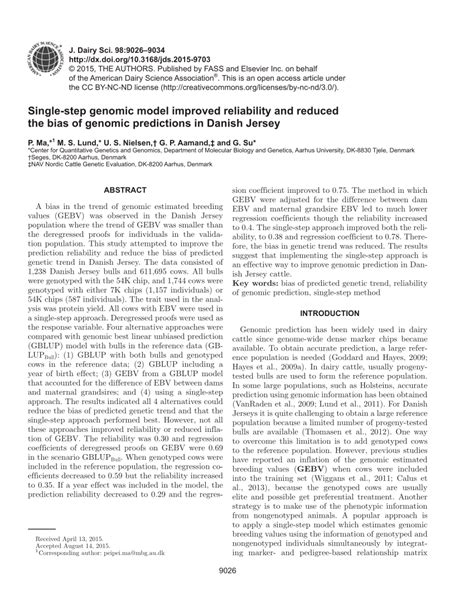 Pdf Single Step Genomic Model Improved Reliability And Reduced The