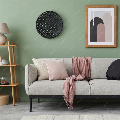 Premium Photo Stylish Composition Of Modern Living Room Interior Mock