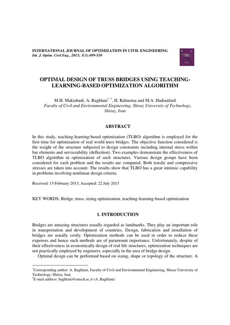 Pdf Optimal Design Of Truss Bridges Using Teaching Learning Base