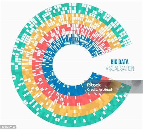 벡터 기술 배경 빅 데이터 시각화 원 배열 및 이진 코드가 있는 추상 스트림 정보입니다 정보 분석 개념 기계 알고리즘 필터링 데이터 정렬 개념에 대한 스톡 벡터 아트 및