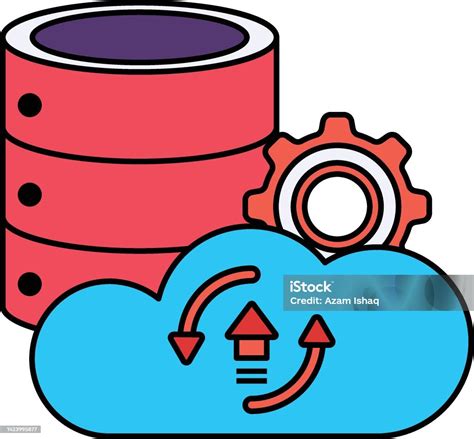 클라우드 기반 데이터 웨어하우스 개념 관리되는 서비스 벡터 아이콘 디자인으로 저장된 데이터베이스 클라우드 처리 기호 컴퓨팅 서비스 서명 웹 서비스 및 데이터 센터 스톡