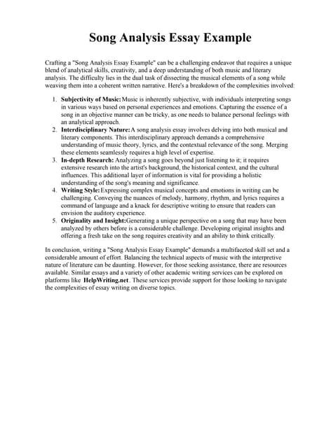 Song Analysis Essay Example Neumann University Pdf