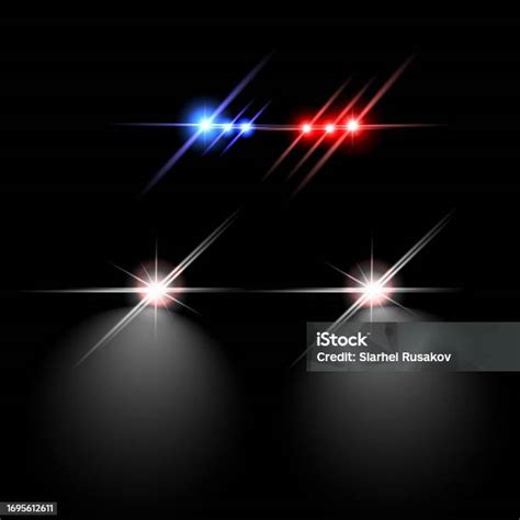 검은색 배경 벡터 그림에 다채로운 자동차 경찰 점멸 장치의 현실적인 세트 경찰 차량 조명등에 대한 스톡 벡터 아트 및 기타 이미지 경찰 차량 조명등 후면 Led 조명