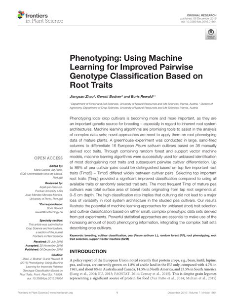 Pdf Phenotyping Using Machine Learning For Improved Pairwise Genotype Classification Based On