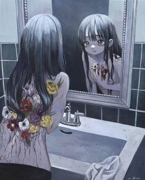 Original Highres Traditional Media Girl Bags Under Eyes Black Hair Breasts Daisy Faucet