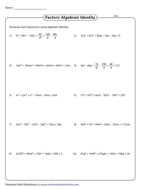 Factorization Using Algebraic Identities Pdf Mathematics