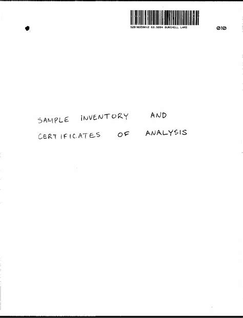 Pdf Samp Inventory And Anal Certs€¦ · Sample Inventory 7401 L101 85n