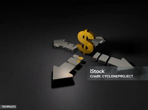 큰 화살표와 통화 기호입니다 불안 한 경제를 대표 하는 추상 Cg 어두운 배경입니다 3d 그림입니다 미국 화폐 단위에 대한 스톡 사진 및 기타 이미지 Istock