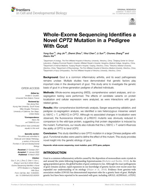 Pdf Whole Exome Sequencing Identifies A Novel Cpt2 Mutation In A Pedigree With Gout