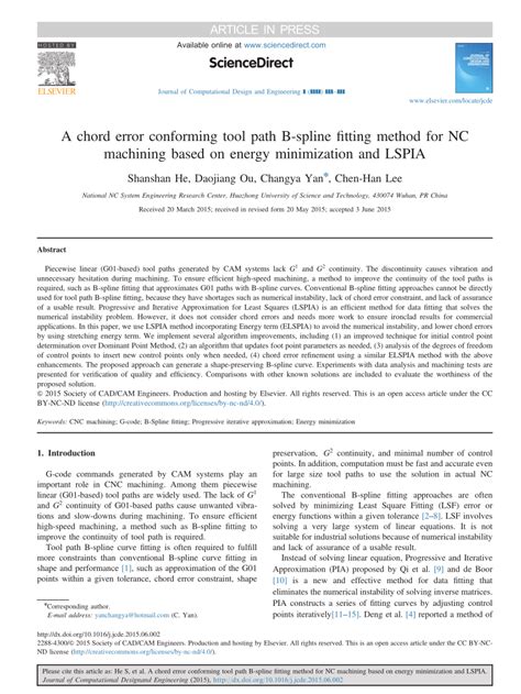 Pdf A Chord Error Conforming Tool Path B Spline Fitting Method For Nc