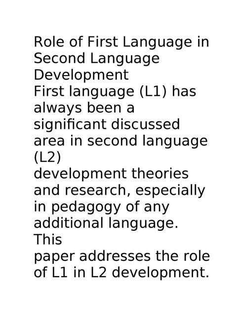 Role Of First Language In Second Language Exercises Linguistics Docsity