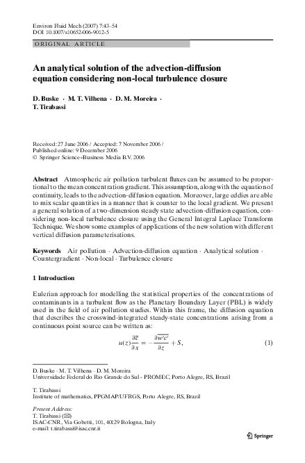 Pdf Analytical Solution Of The Advection Diffusion Equation With Nonlocal Closure Of The