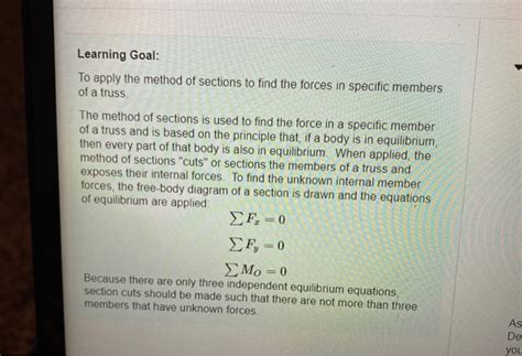 Solved Learning Goal To Apply The Method Of Sections To