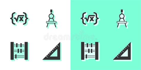 Set Triangular Ruler Square Root Of X Glyph Abacus And Drawing Compass Icon Vector Stock