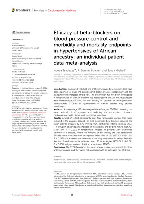 Pdf Efficacy Of Beta Blockers On Blood Pressure Control And Morbidity