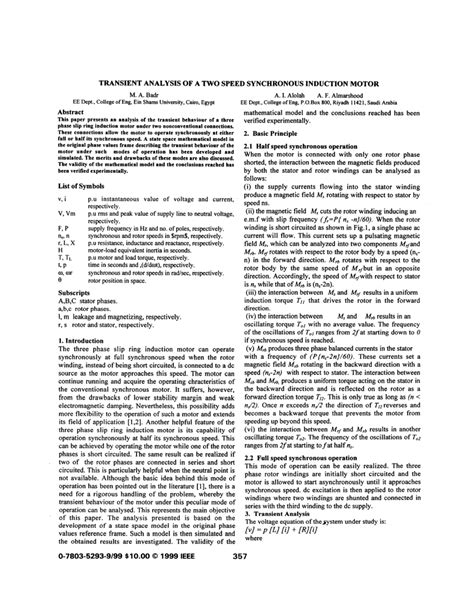 pdf transient analysis of a two speed synchronous induction motor