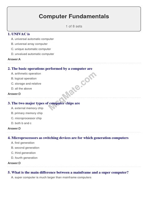 Computer Fundamentals Set 1 Pdf Computer Data Storage Central Processing Unit