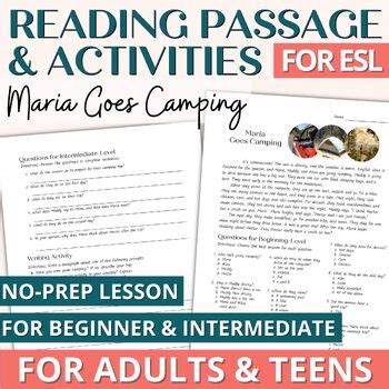 Adult ESL Reading Passage Comprehension Questions Maria Goes Camping