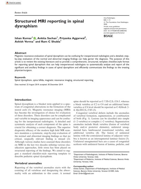 Structured Mri Reporting In Spinal Pdf