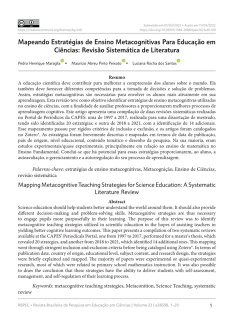 Pdf Mapping Metacognitive Teaching Strategies For Science Education A Systematic Literature