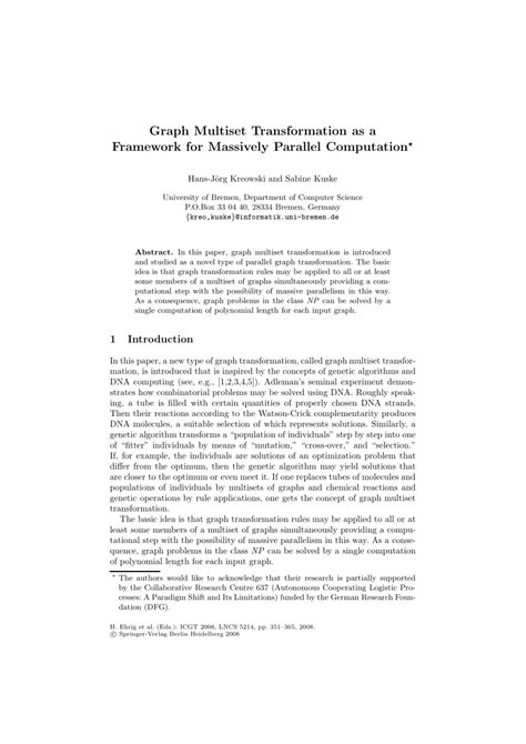 Pdf Graph Multiset Transformation As A Framework For Massively Parallel Computation