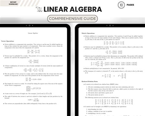 Linear Algebra Algebra Cheat Sheet Linear Algebra Formulas Worksheet