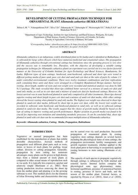 Pdf Development Of Cutting Propagation Technique For Ornamental Plant