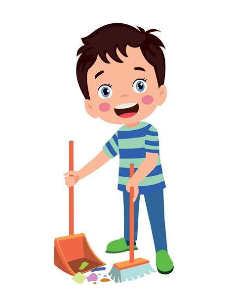 Lindo Niño Limpiando Con Escoba Y Pala 16059298 Vector En Vecteezy