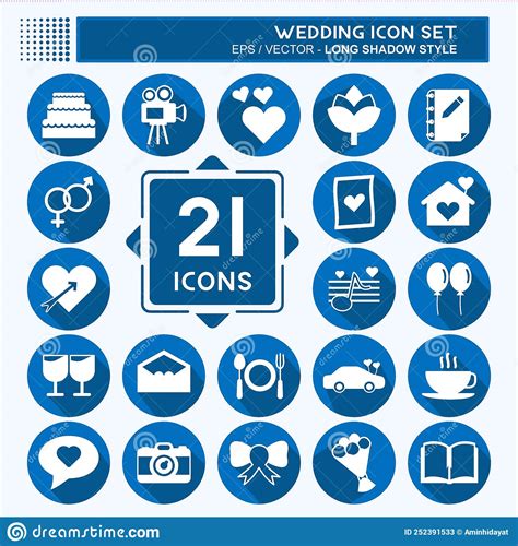 Wedding Icon Set Suitable For Mobile Apps Symbol Long Shadow Style Simple Design Editable