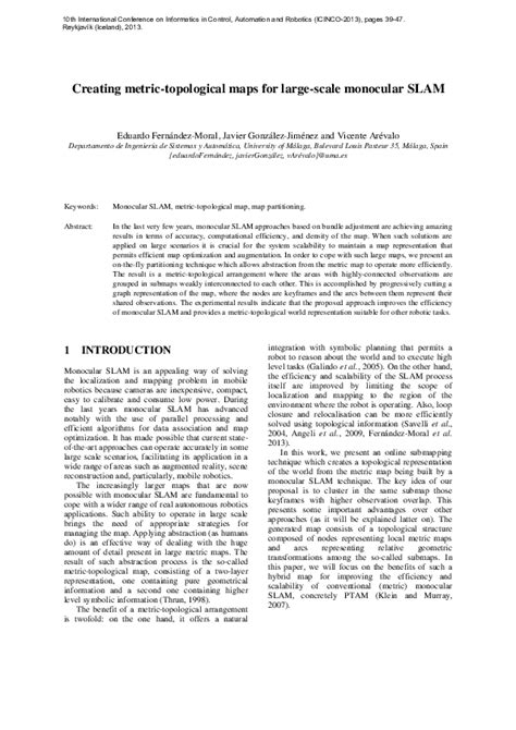 Pdf Creating Metric Topological Maps For Large Scale Monocular Slam