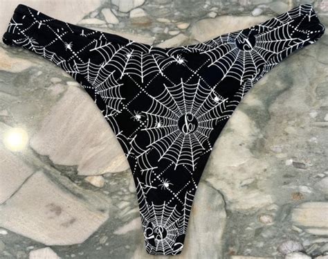 New Victoria Secret Pink Cotton Thong Panty Black Logo Spider Webs
