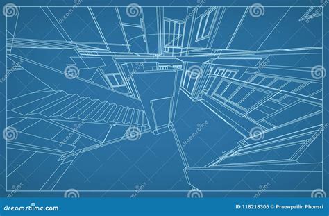 Abstract 3d Rendering Of Building Wireframe Structure Vector Stock