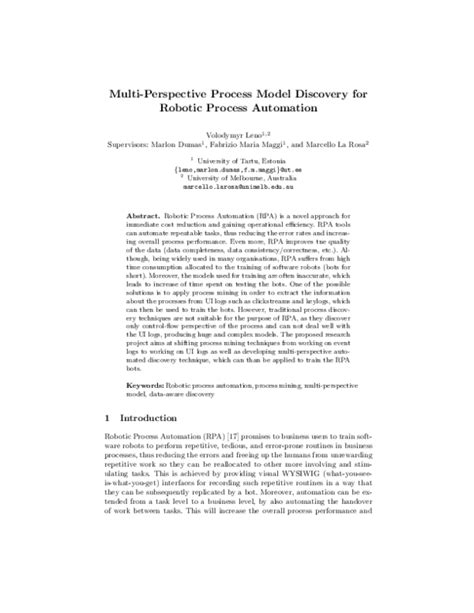 Pdf Multi Perspective Process Model Discovery For Robotic Process