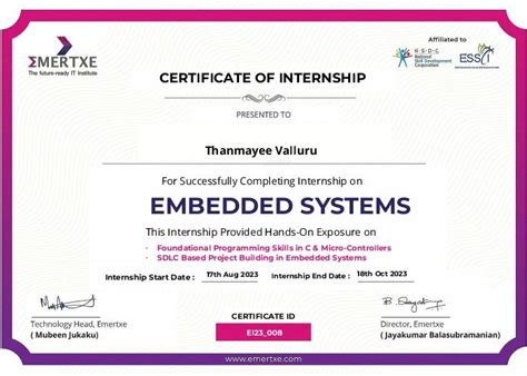 Completed Embedded System Internship At Emertxe Thanmayee Valluru Posted On The Topic Linkedin