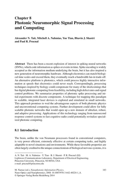 Pdf Photonic Neuromorphic Signal Processing And Computing