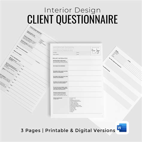 Interior Design Client Questionnaire Template Editable Ms Word